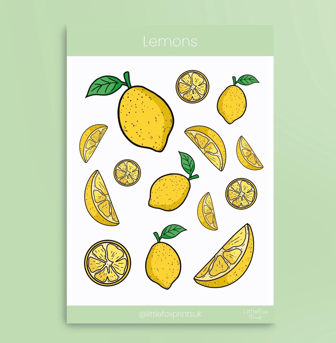 Zesty Lemon Sticker Pack - Set of 14 Cute Lemon Themed Individually Cut ...