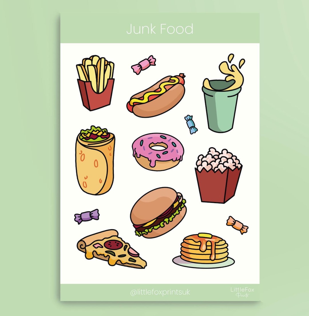 Junk Food Sticker Pack - Set of 13 Cute Individually Cut Stickers - Etsy