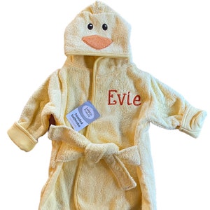 Personalized Hooded Terry Baby Bathrobe, Embroidered Duck Hooded Robe ...