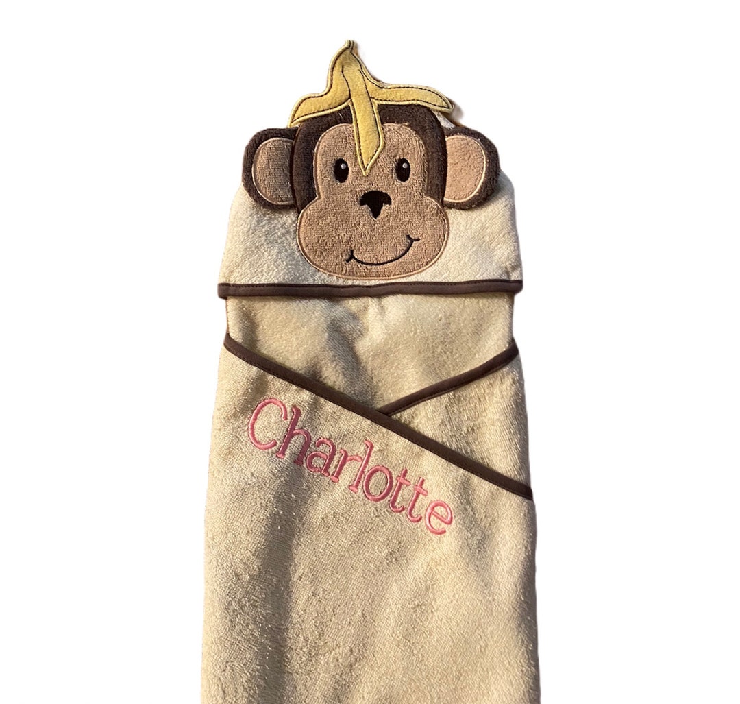 Personalized Banana Monkey Hooded Towel, Hooded Baby Towel, Hooded ...