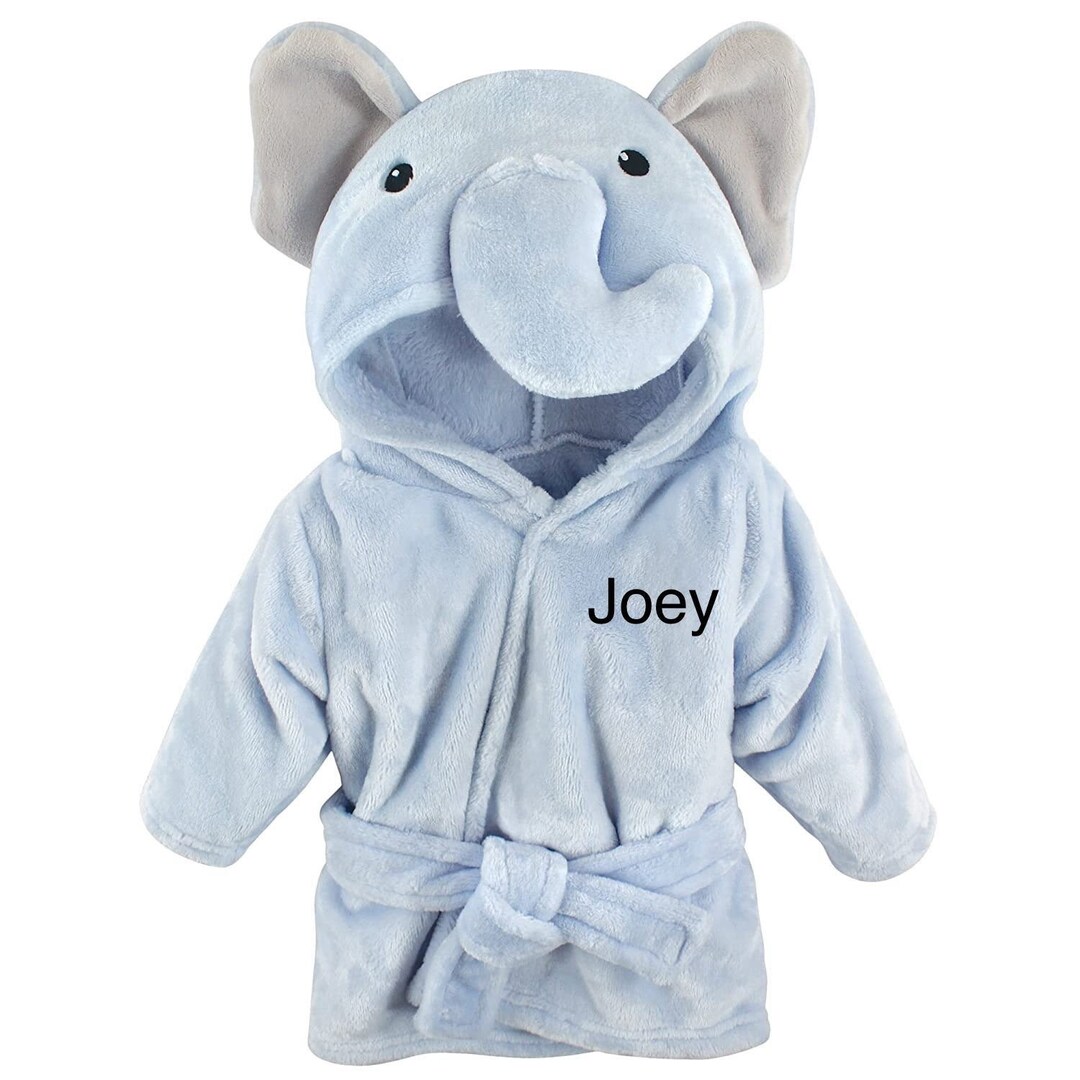 NEW Larger Sizes Custom Embroidered Baby Bathrobe, Blue Elephant ...