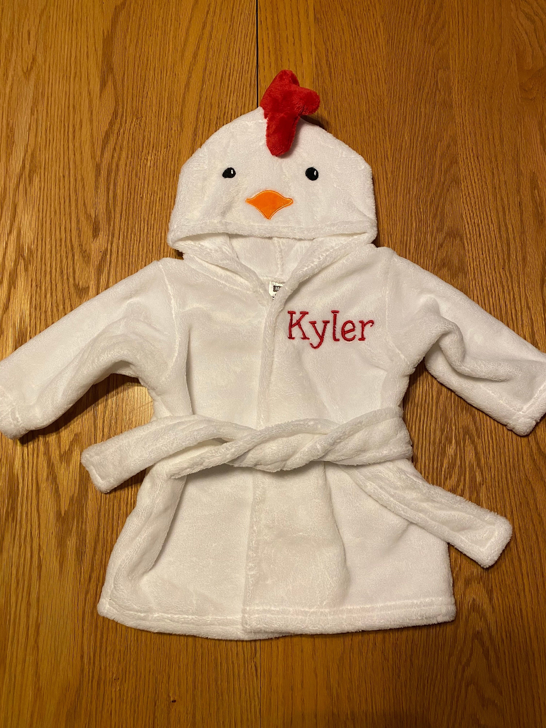 Personalized Hooded Baby Bathrobe Embroidered White Chicken | Etsy