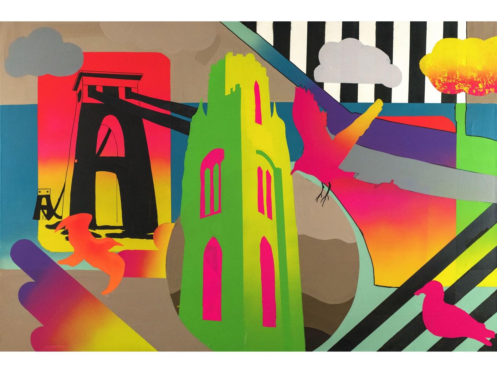 Art Print of a Colourful Canvas of Iconic Images of the City of Bristol ...