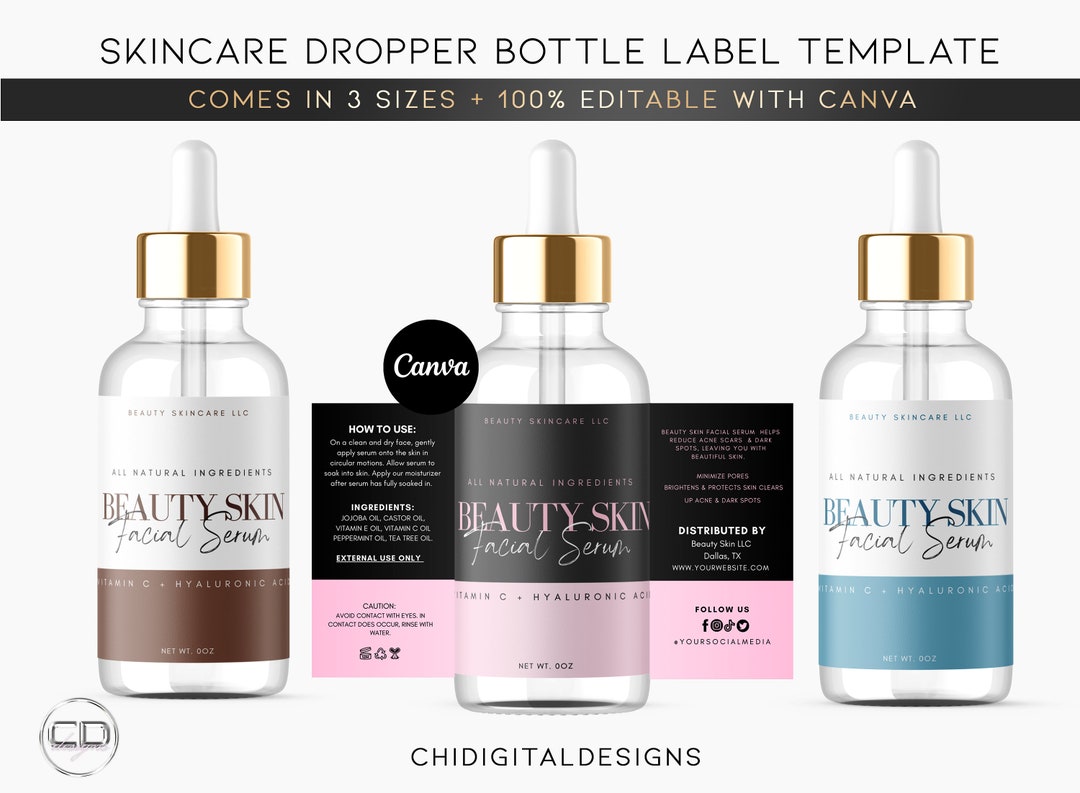 Skincare Dropper Bottle Label Template Facial Serum Oil Label Template ...