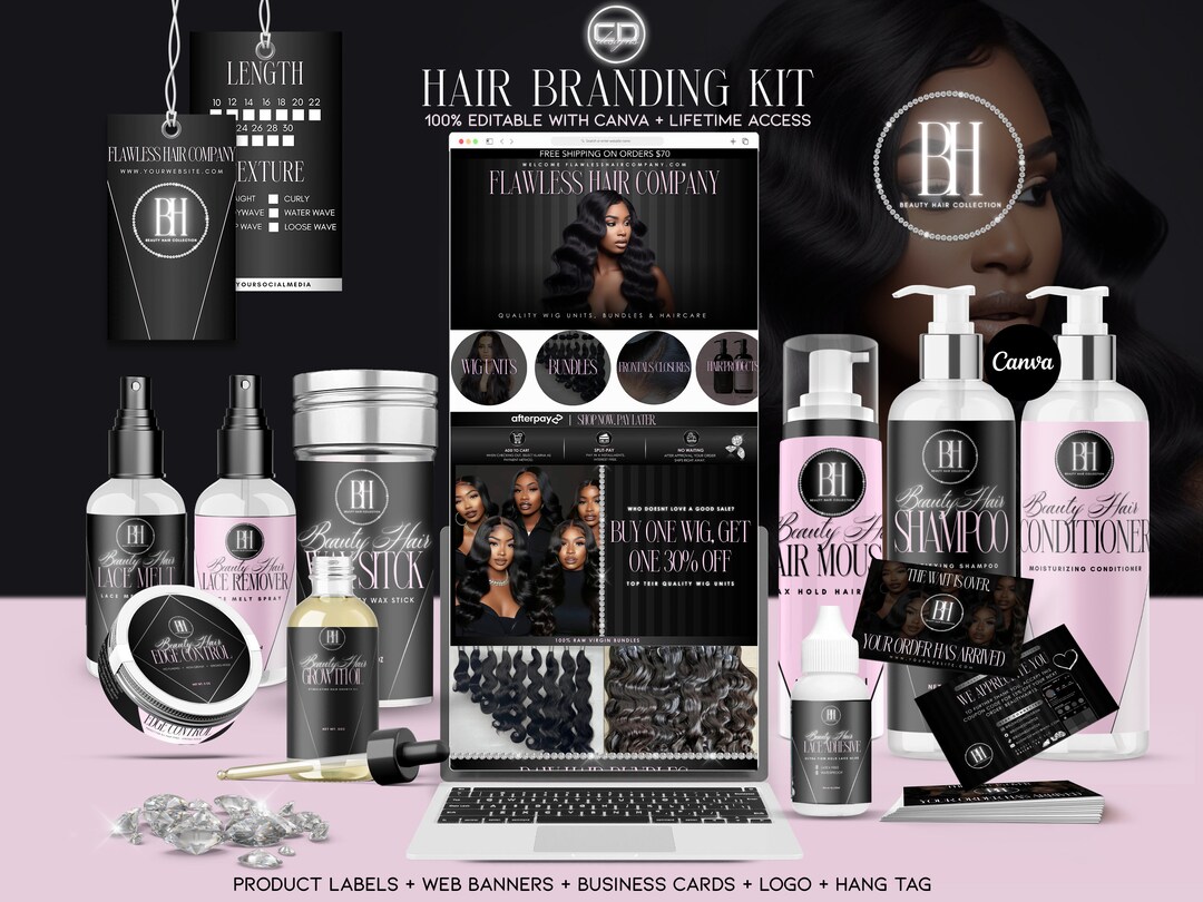Glam Hair Business Branding Kit Bundle | Hair Product Label Bundles - Etsy