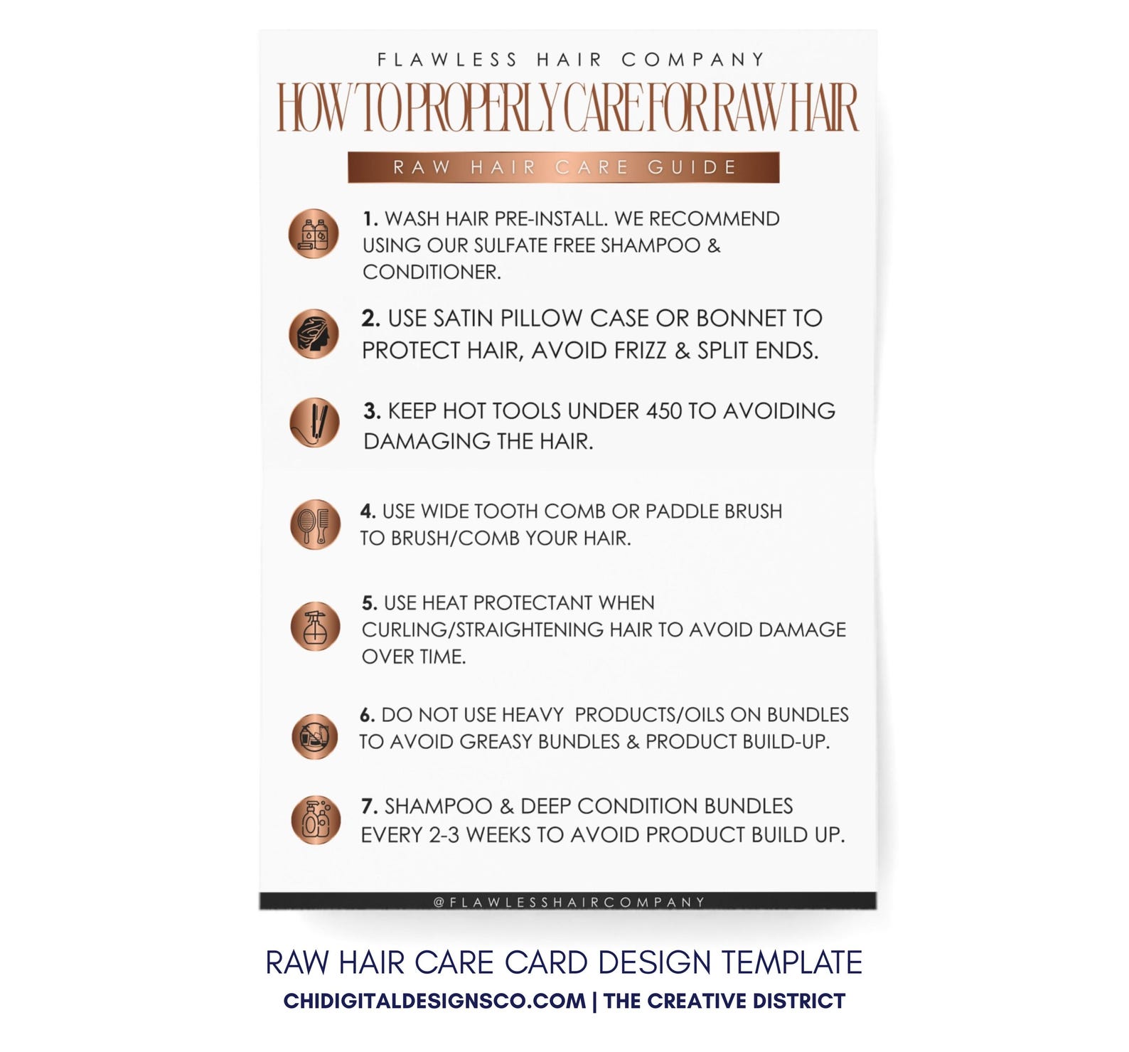 Raw Hair Extensions Care Card Template Design - Etsy