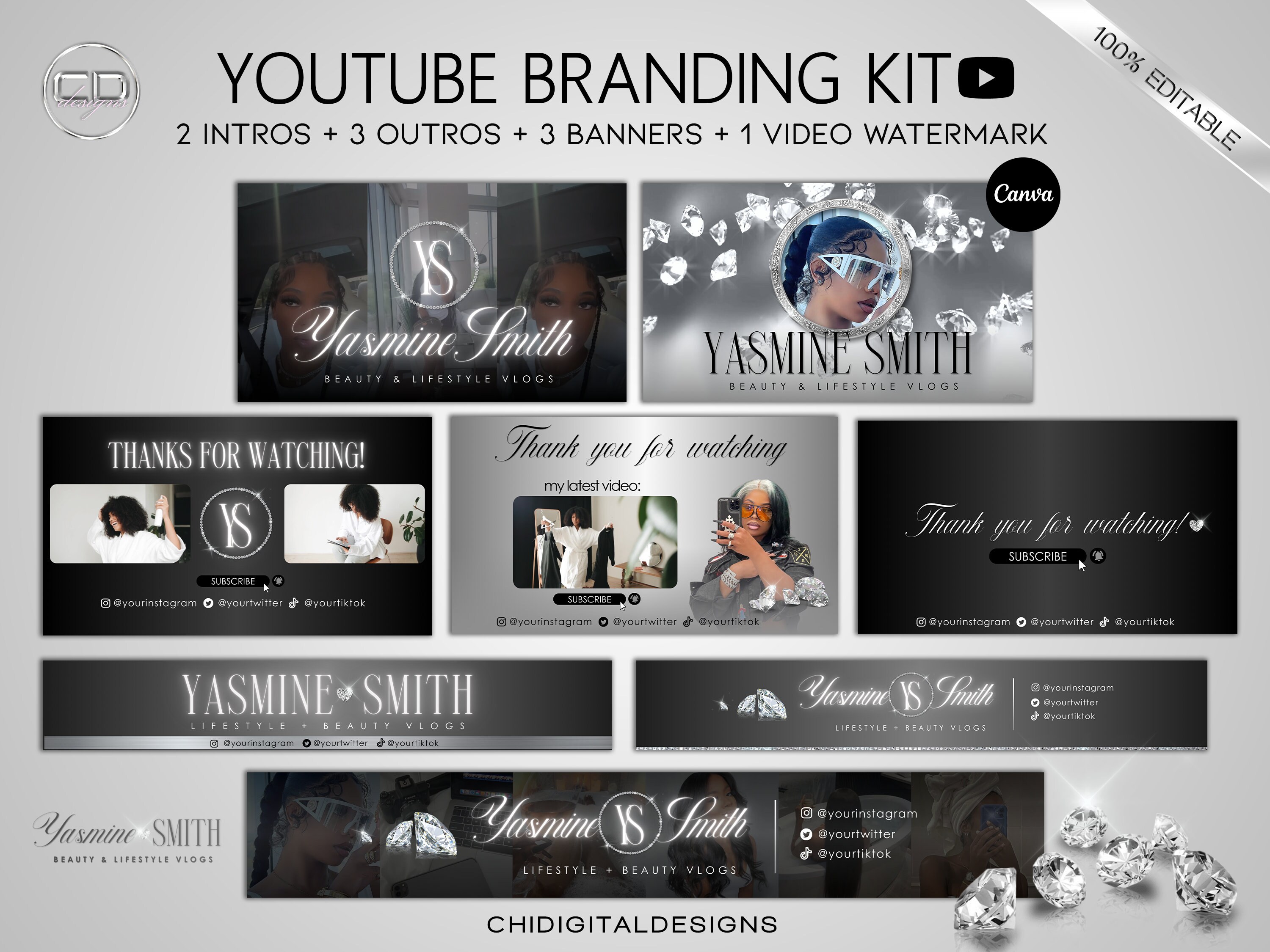 Luxury Youtube Branding Kit Youtube Banner Templates - Etsy