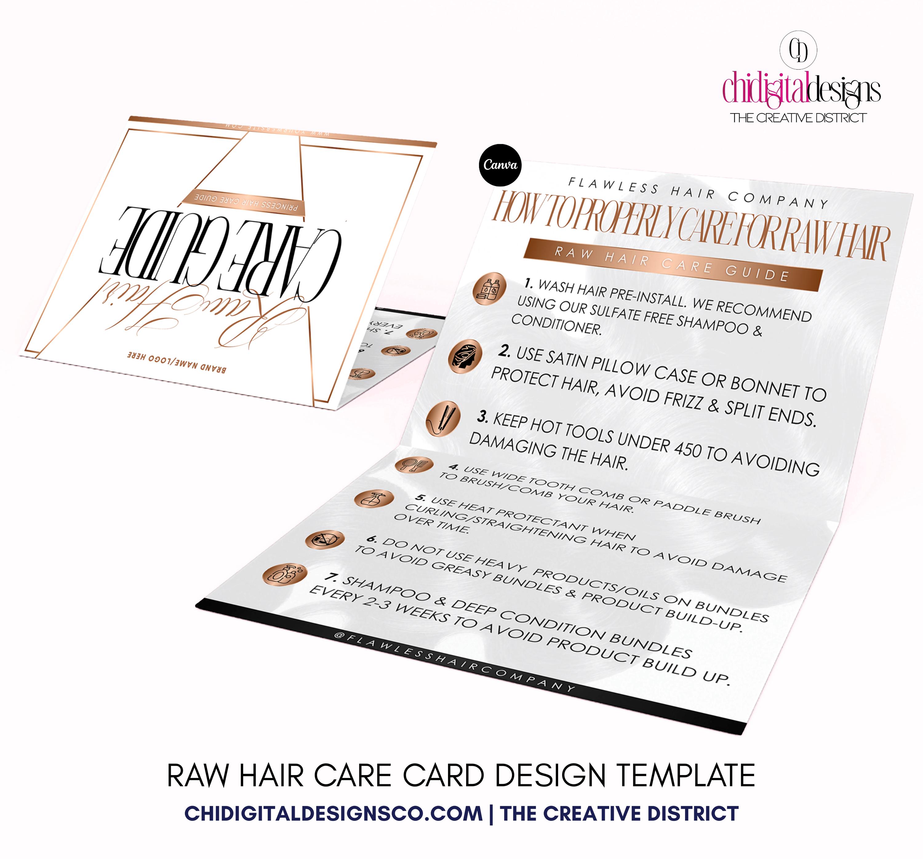 Raw Hair Extensions Care Card Template Design - Etsy