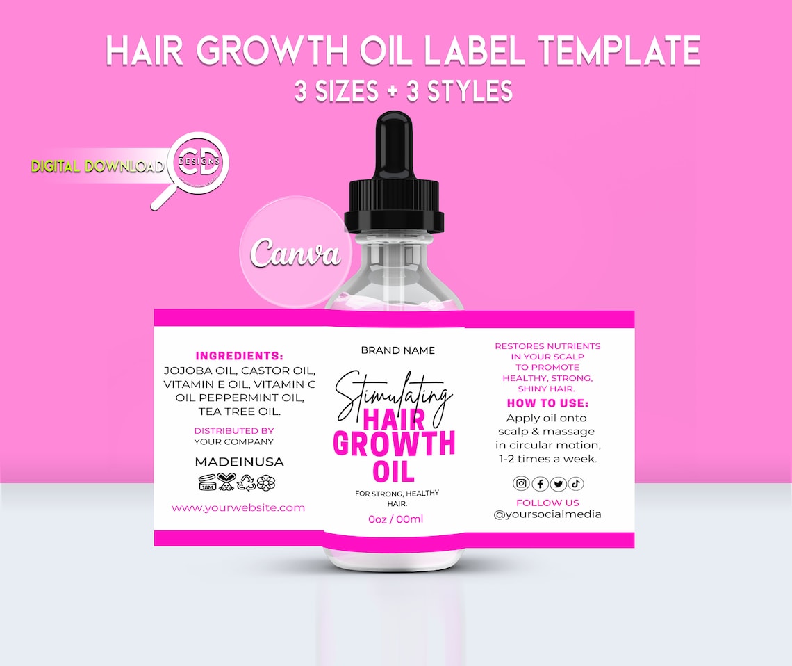 Dropper Bottle Label Template Hair Growth Oil Label Template - Etsy