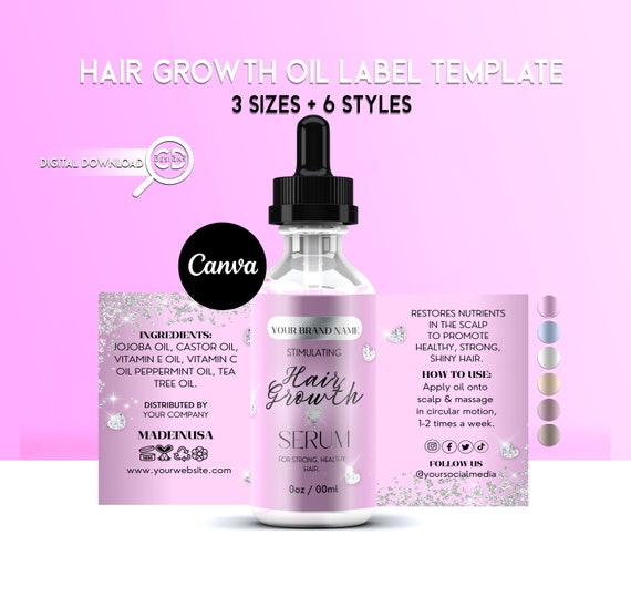 Dropper Bottle Label Template Hair Growth Oil Label Template - Etsy