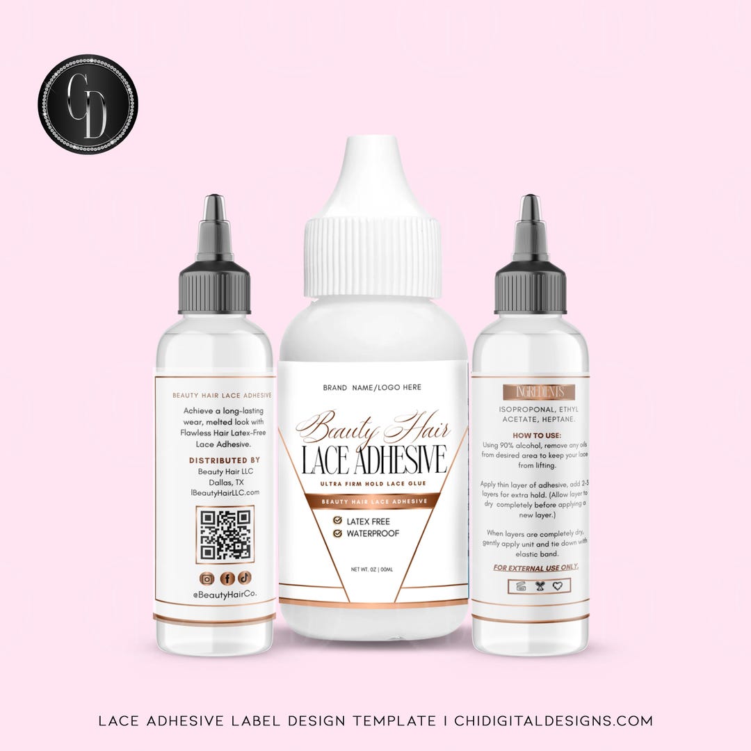 White & Gold Lace Glue Label Template | Lace Adhesive Label Template ...