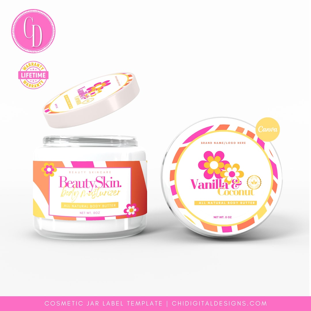 Retro Skincare Cosmetic Jar Label Design | Beauty Label Template - Etsy
