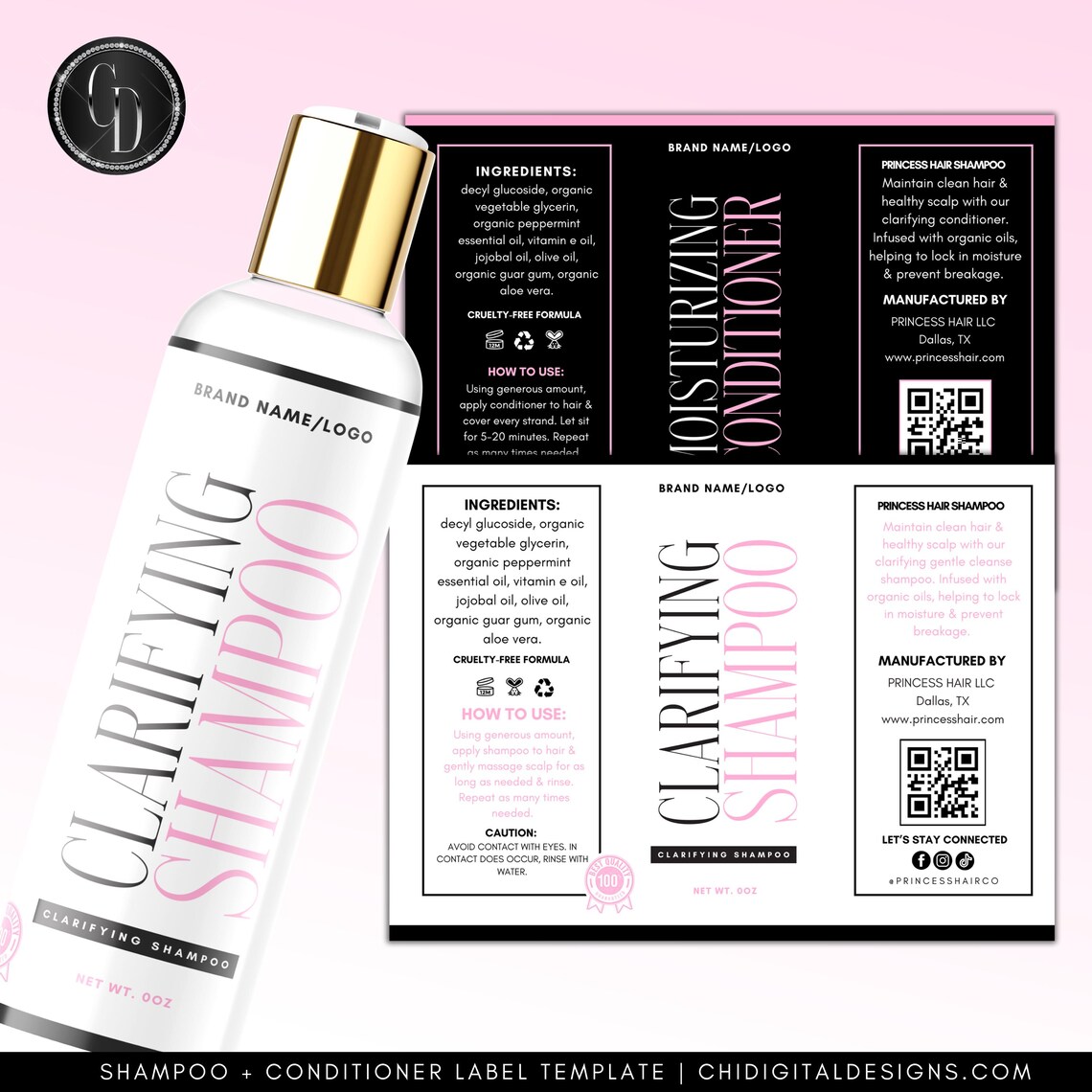 Luxury Shampoo Conditioner Label Templates | Hair Product Label ...
