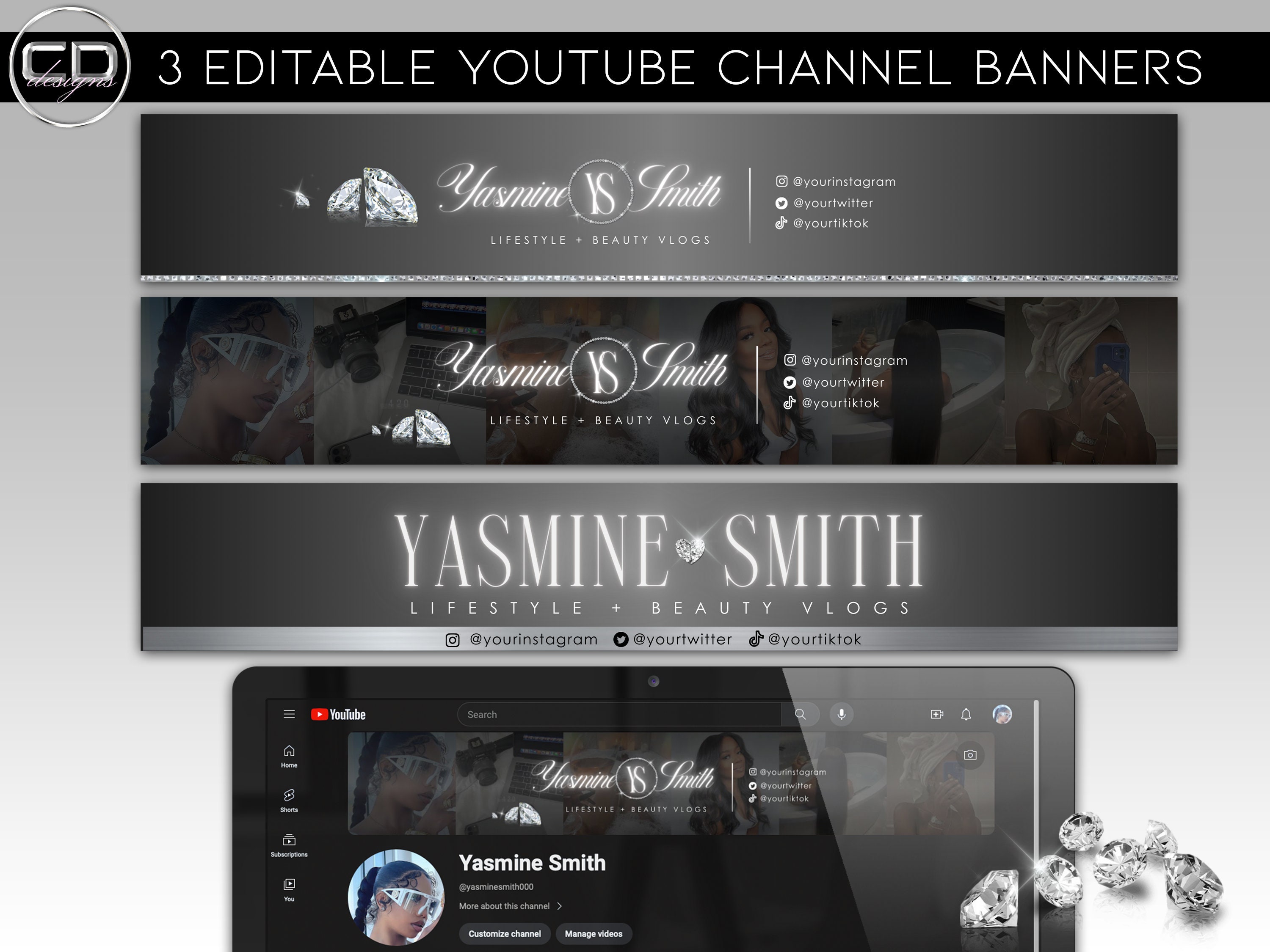Luxury Youtube Branding Kit Youtube Banner Templates - Etsy