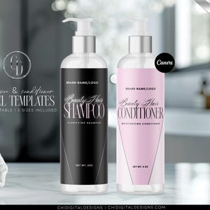 Glam Shampoo & Conditioner Label Templates | Editable Canva Design ...