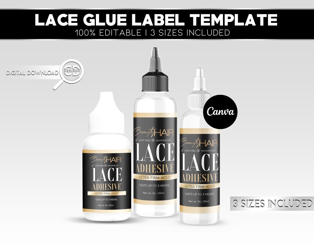 Black & Gold Lace Glue Label Template | Lace Adhesive Label Template ...