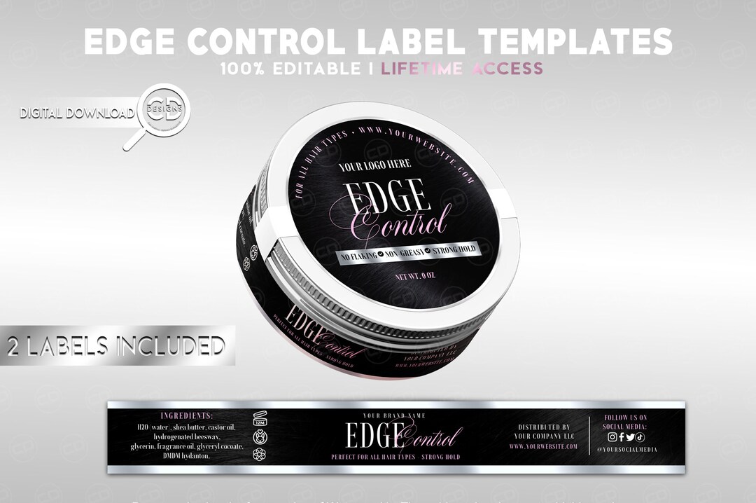 Edge Control Label Design Template | Hair Product Label | Editable Edge ...