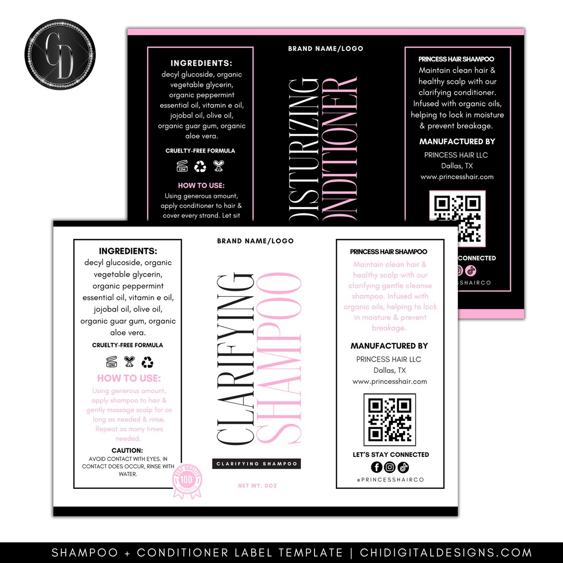 Luxury Shampoo Conditioner Label Templates | Hair Product Label ...