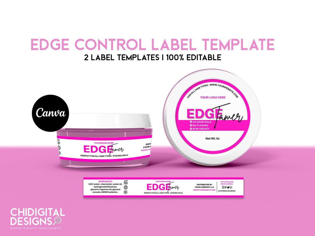 Edge Control Label Design Template | Hair Product Label | Editable Edge ...