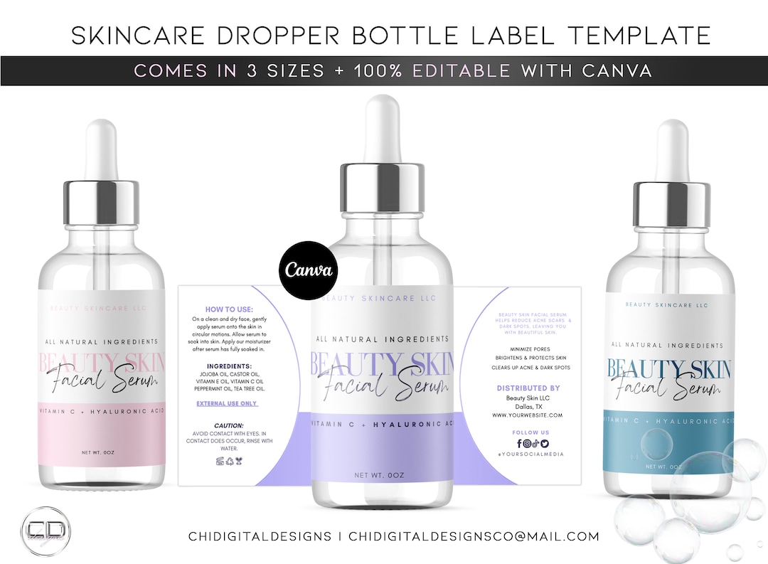 Skincare Dropper Bottle Label Template | Facial Serum Oil Label ...