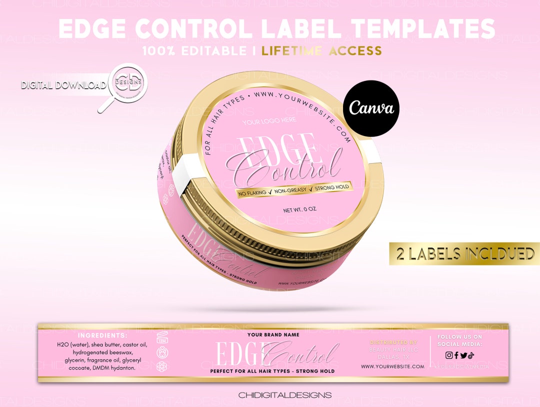 Edge Control Label Design Template | Hair Product Label | Editable Edge ...