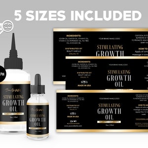 Black & Gold Hair Growth Oil Label Template | Dropper Bottle Label ...