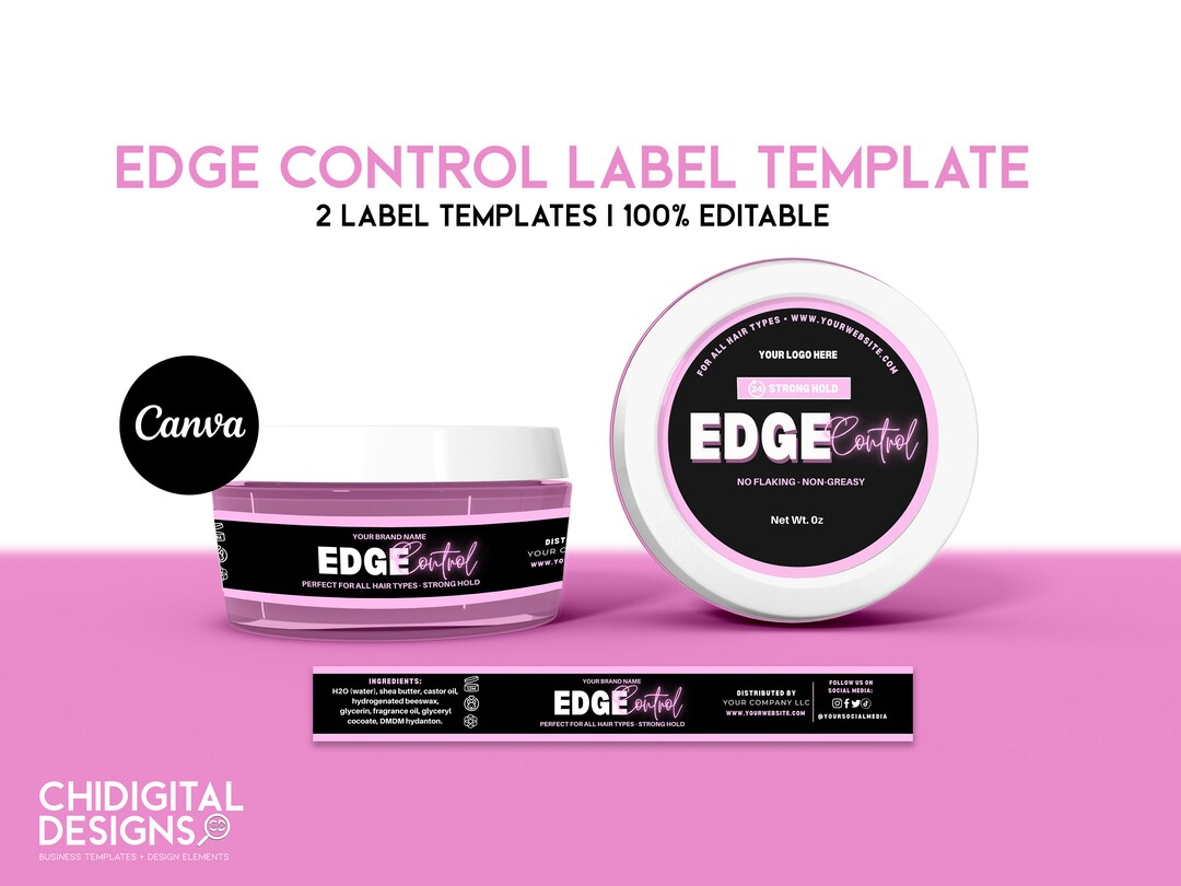 Edge Control Label Template | Hair Product Label | Editable Edge ...