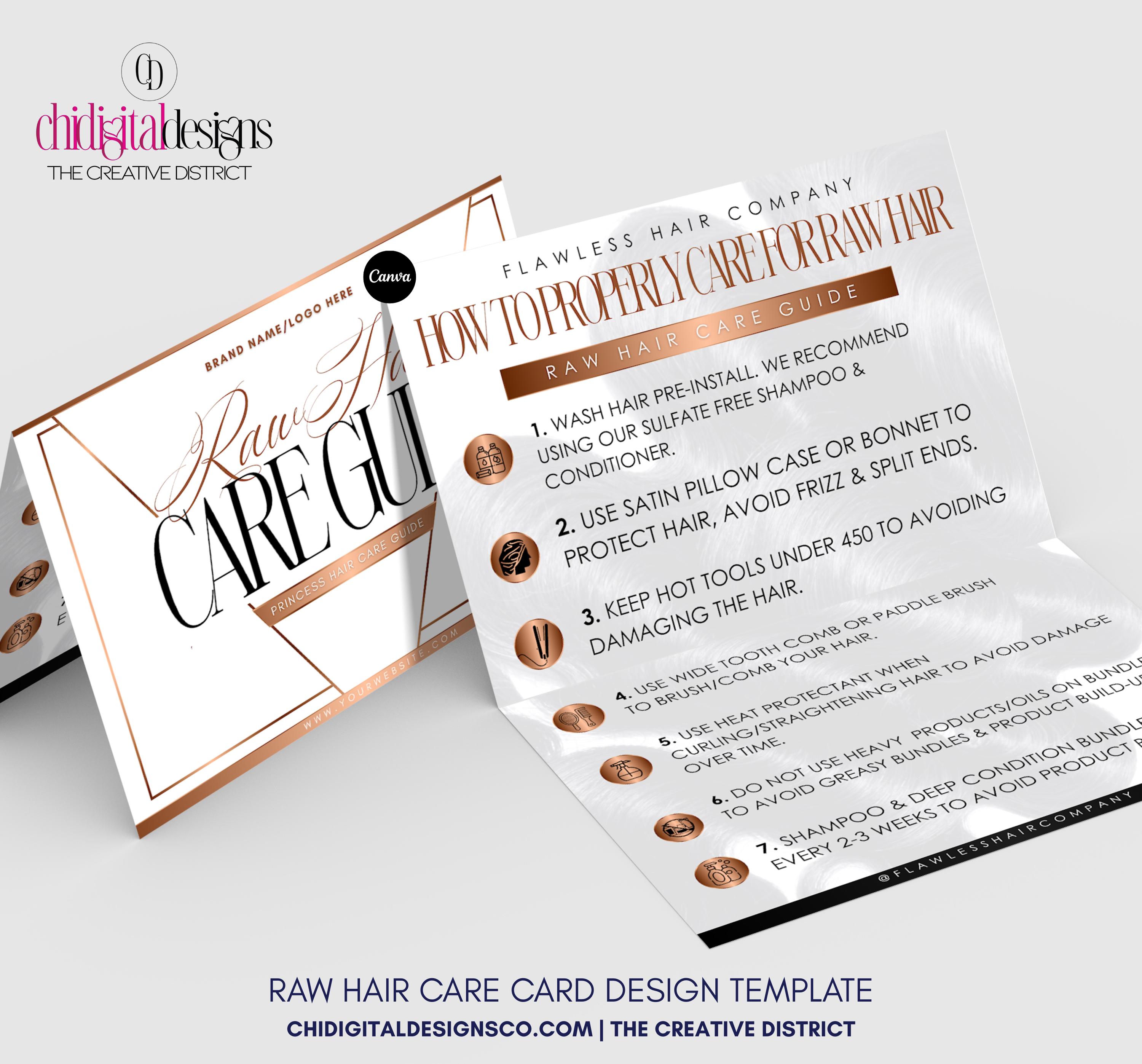 Raw Hair Extensions Care Card Template Design - Etsy