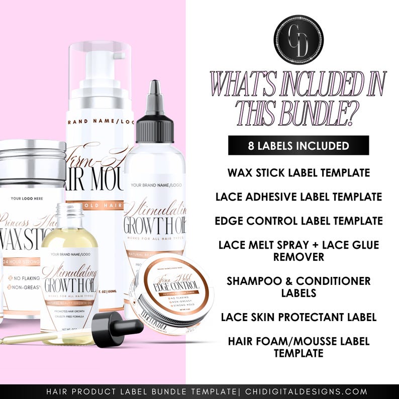 Wig Kit Hair Label Template Bundle | Beauty Label Templates | Hair Care ...