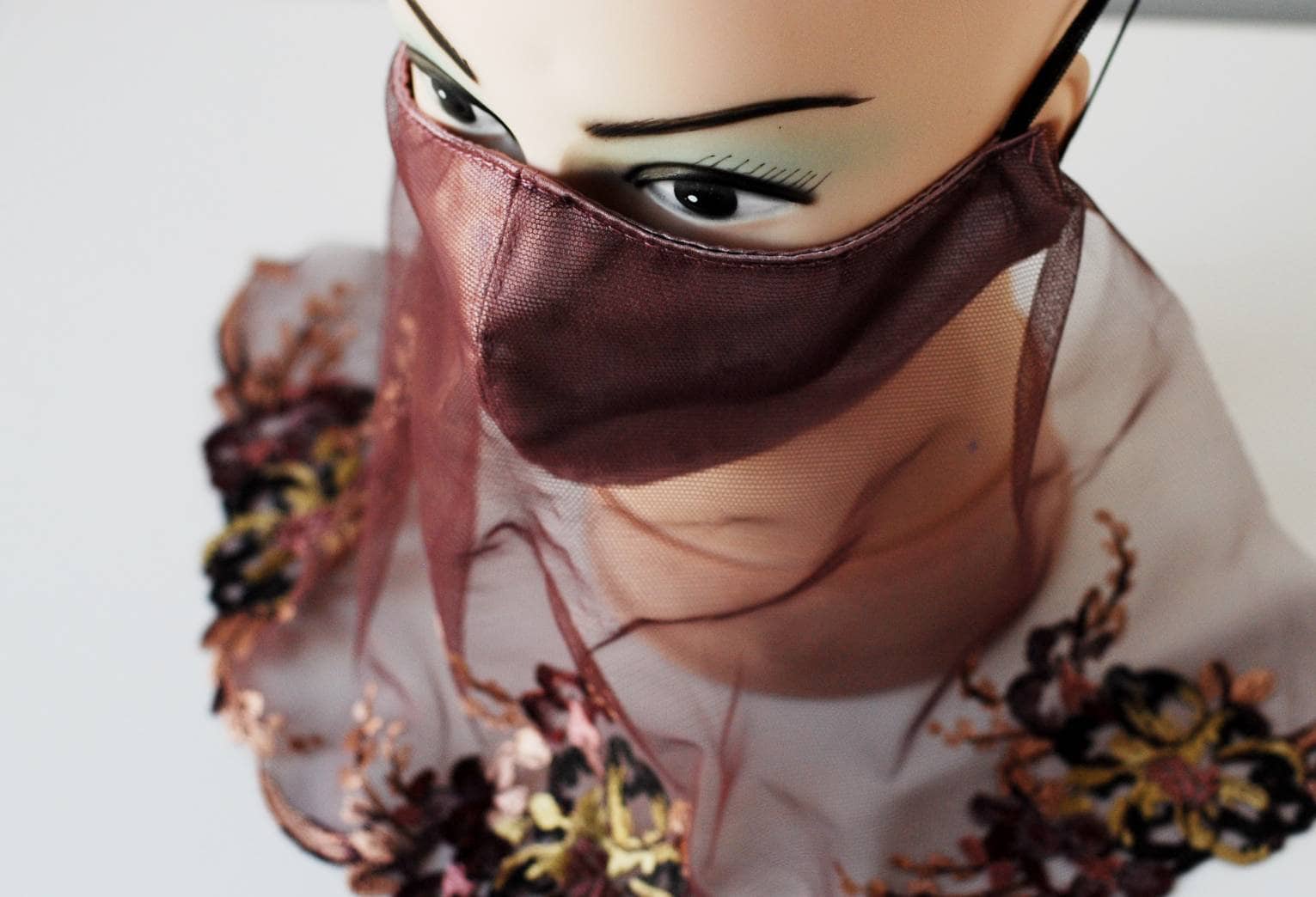 Lace Veil Style Face Mask Anatomical Silk Satin Face Cover Filter ...