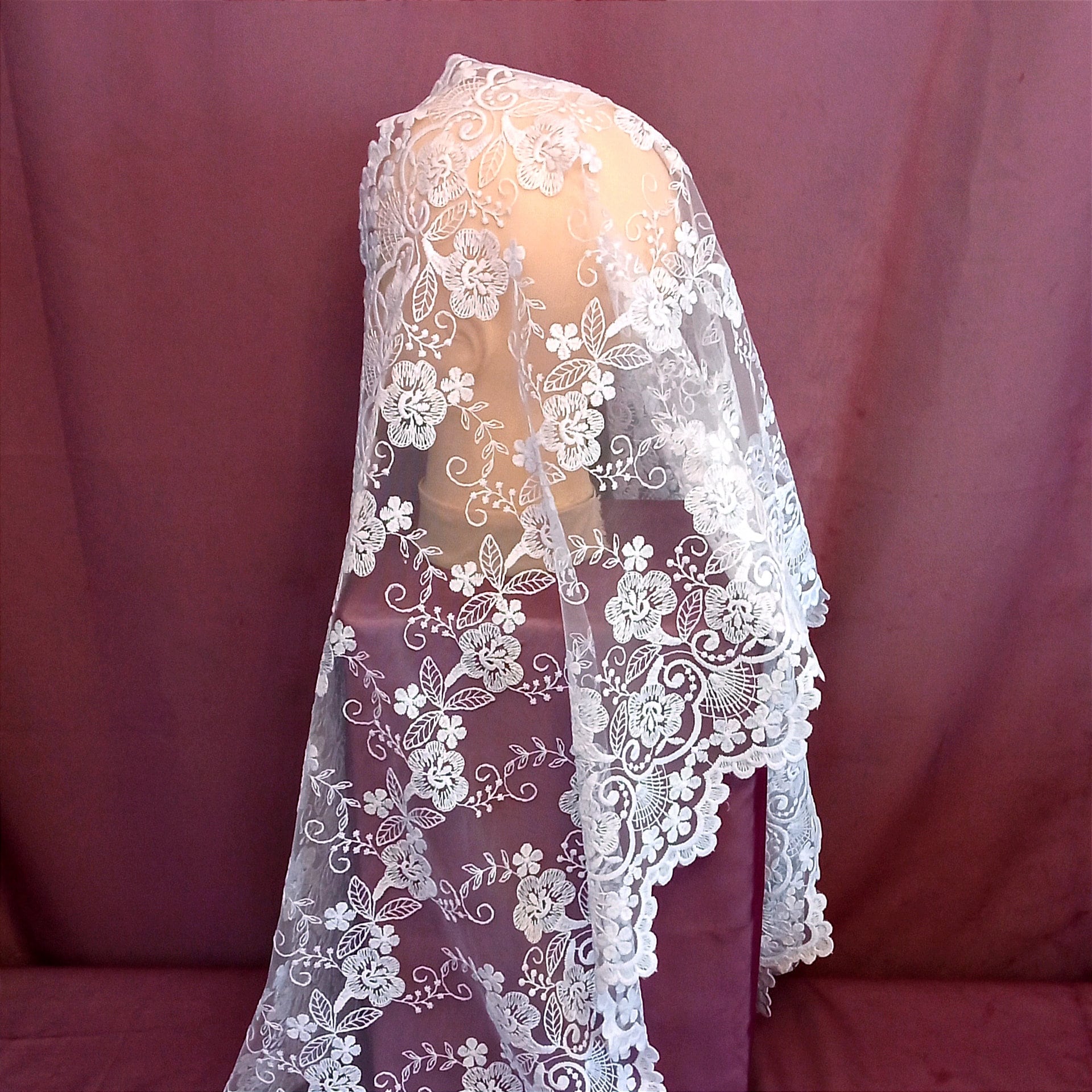 Church Mantilla Lace Wedding Veil Chapel Veil Mantilla - Etsy
