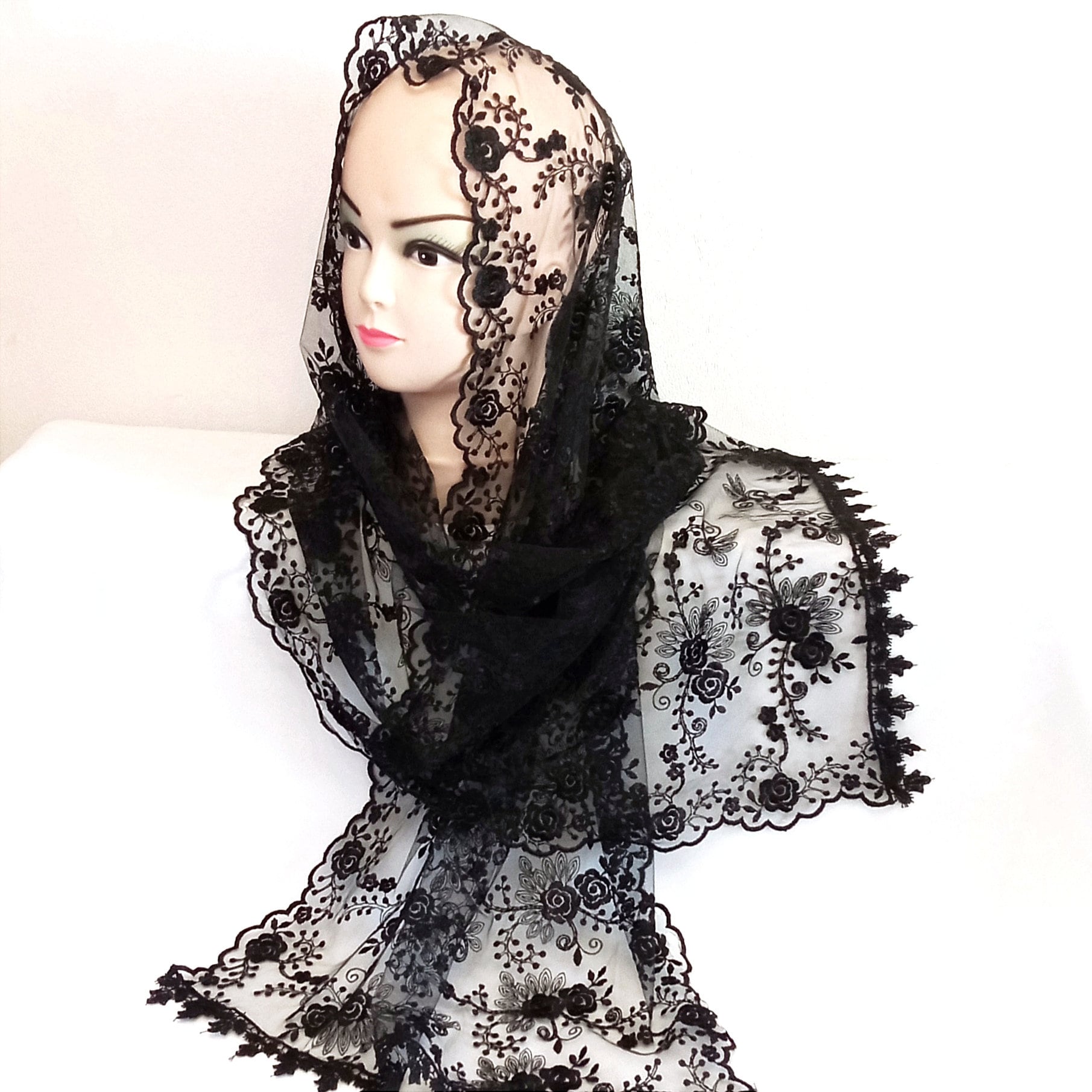 Church Mantilla Black Lace Wedding Veil Chapel Veil Mantilla Orthodox ...