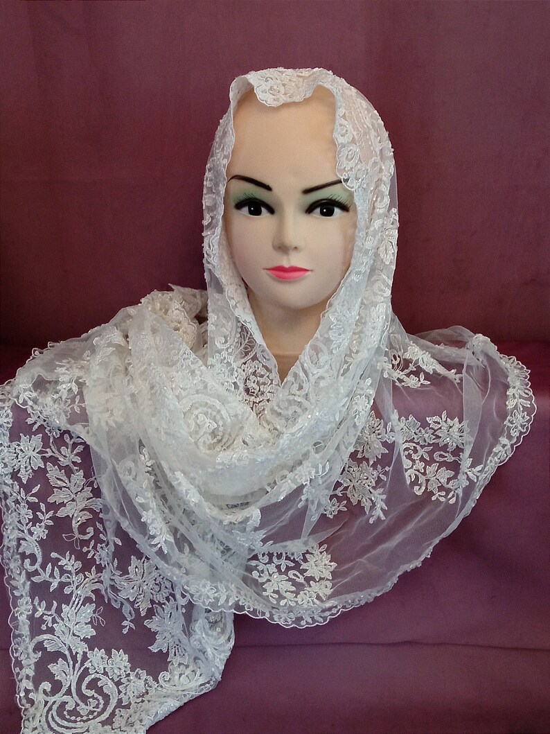Church Mantilla Ivory Lace Embroidered Veil Wedding Veil Chapel Veil ...
