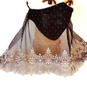 Black Lace Veil Face Mask Anatomical Silk Satin Face Mask Halloween ...