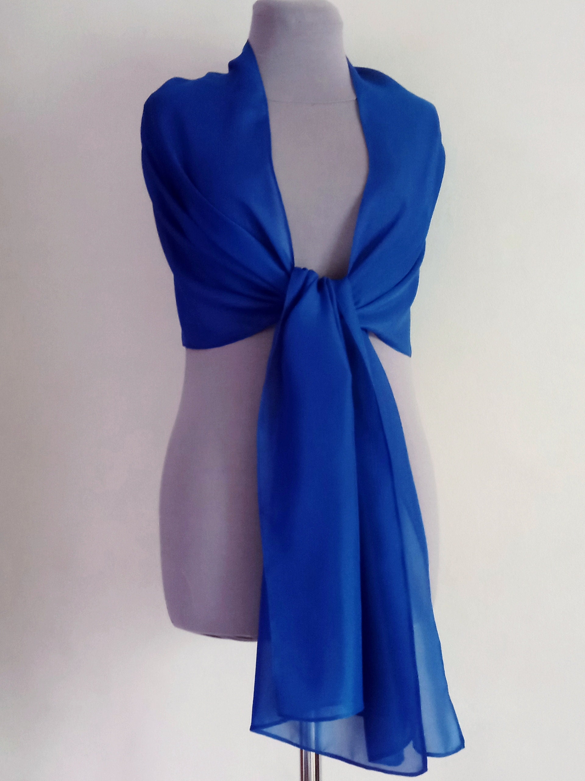 Chic Blue Chiffon Shawl Cobalt Shrug Sape Wedding Evening Bolero Shawl ...