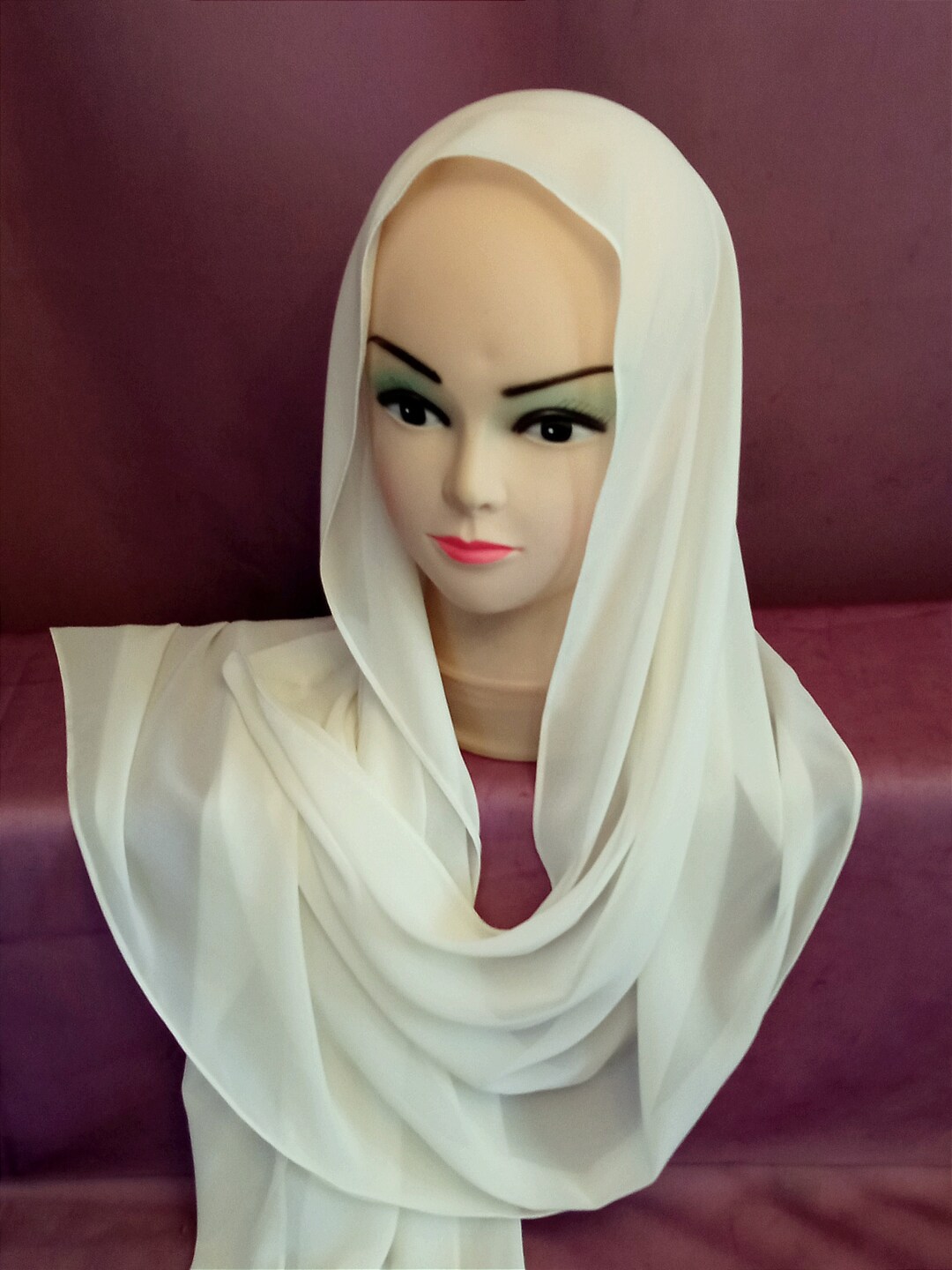 Ivory Chiffon Church Mantilla: Long Wedding Veil, Catholic Scarf (2m ...