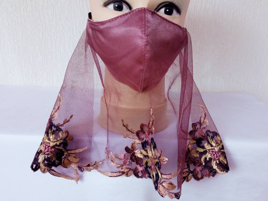 Lace Veil Style Face Mask Anatomical Silk Satin Face Cover Filter ...