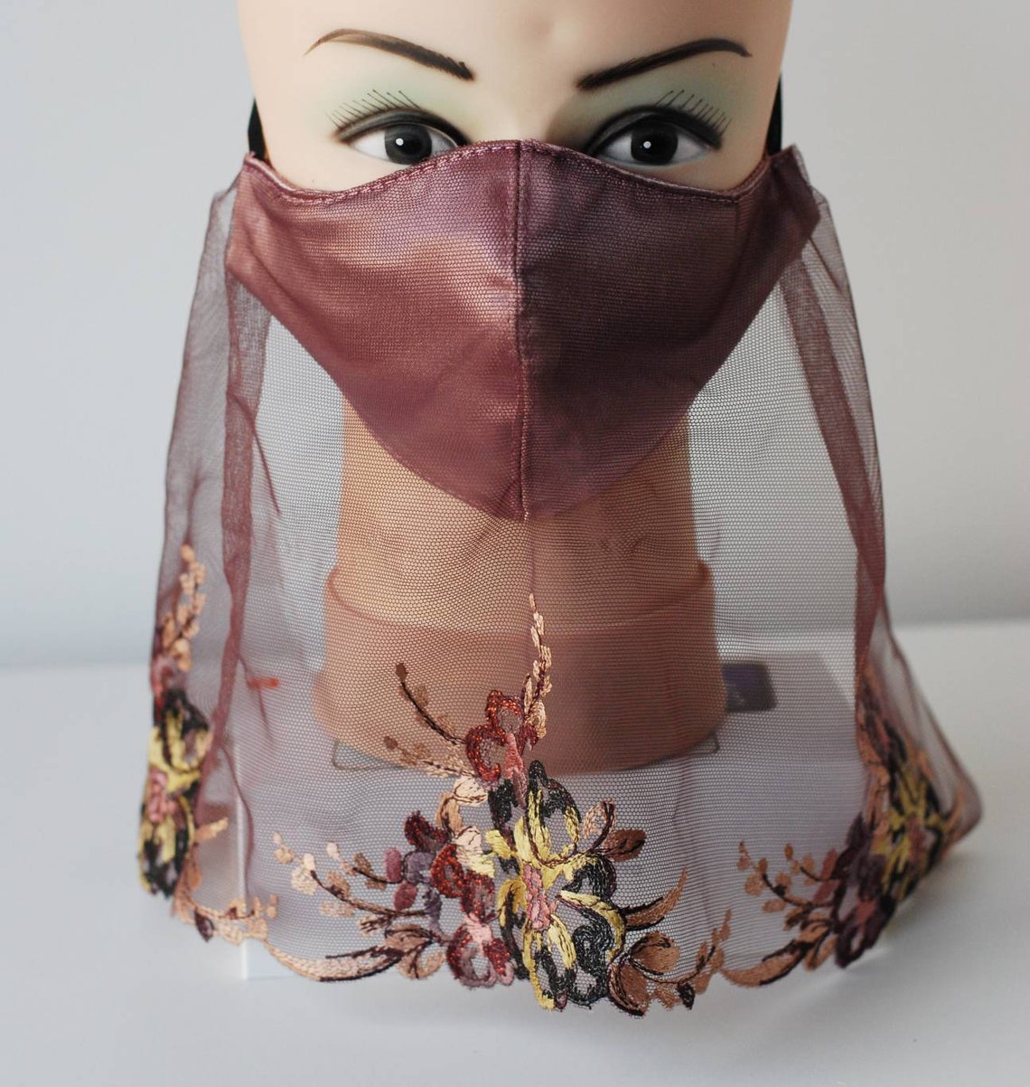 Lace Veil Style Face Mask Anatomical Silk Satin Face Cover | Etsy