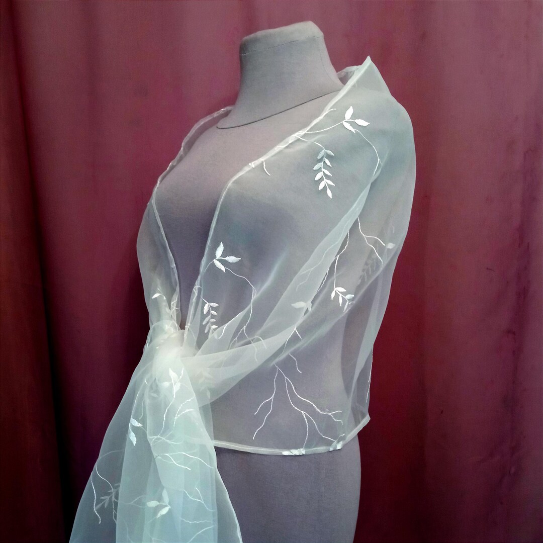 Chic Wrap Wedding Lace Scarf White Embroidered Organza Bolero Lace ...