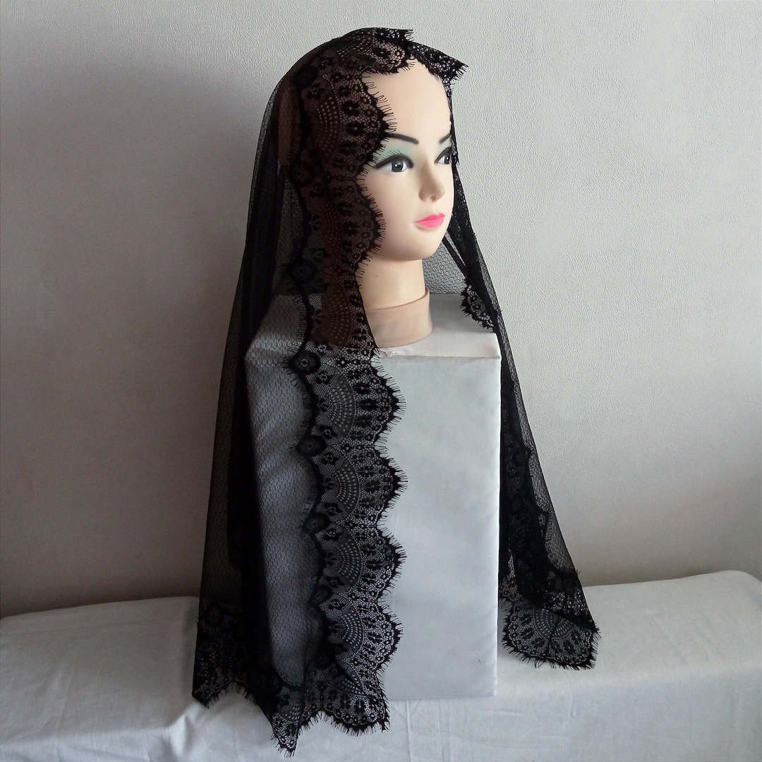 Lace Head Covering Black Chapel Veil Orthodox Mantilla Catholic ...