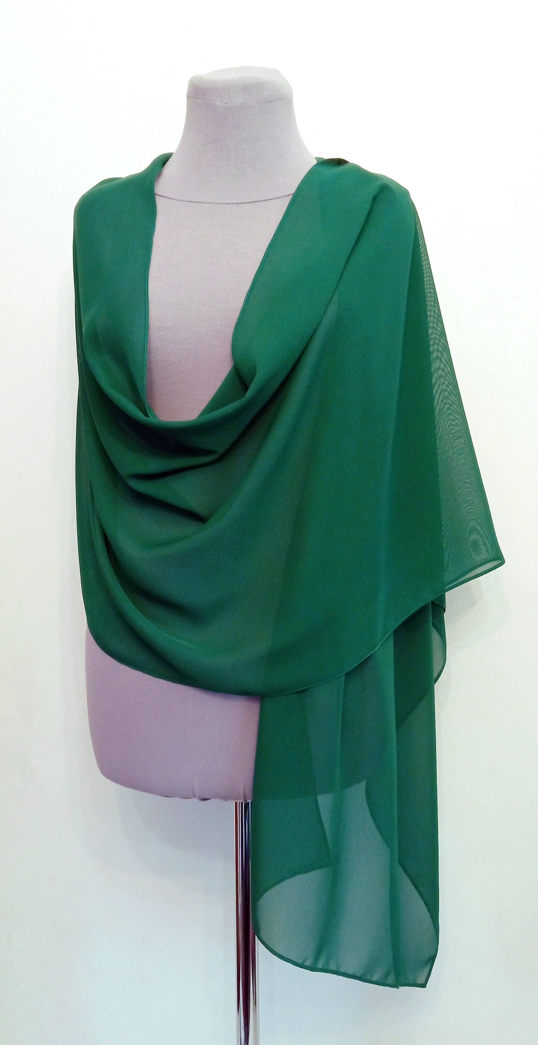 Long Chiffon Shawl. Bottle Green Wrap Scarf. Wedding Bolero. Shrugs for ...