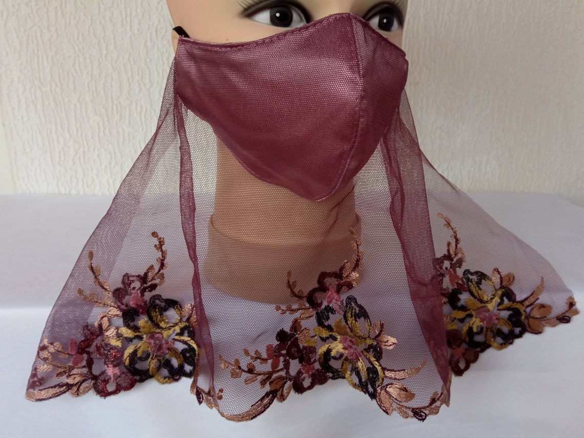 Lace Veil Style Face Mask Anatomical Silk Satin Face Cover | Etsy