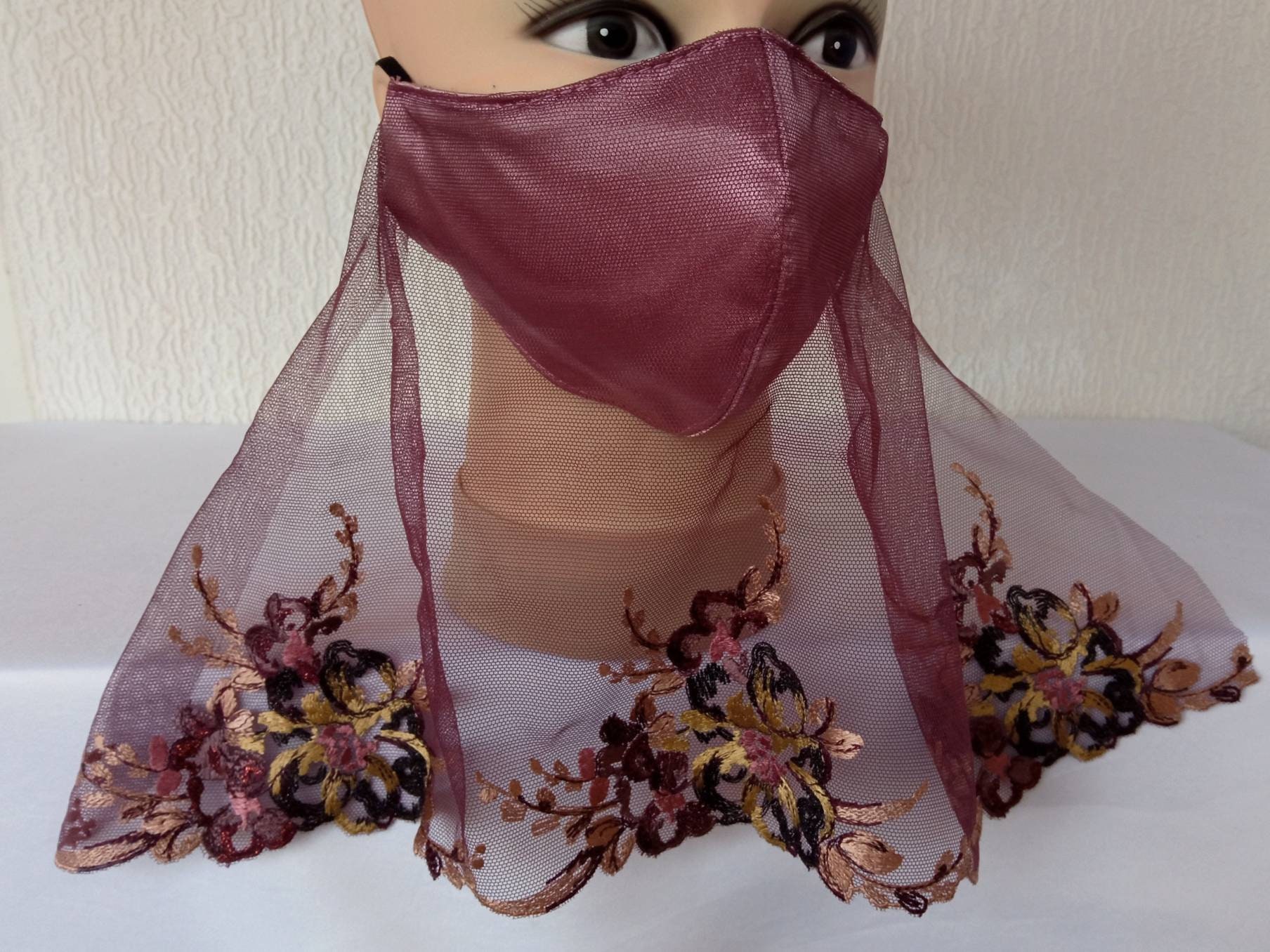 Lace Veil Style Face Mask Anatomical Silk Satin Face Cover Filter ...