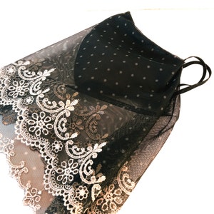 Black Lace Veil Face Mask Anatomical Silk Satin Face Mask Halloween ...