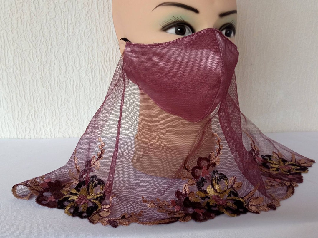 Lace Veil Style Face Mask Anatomical Silk Satin Face Cover Filter ...