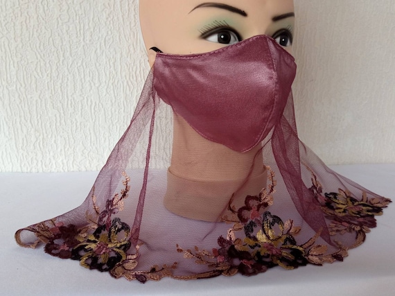 Lace Veil Style Face Mask Anatomical Silk Satin Face Cover | Etsy