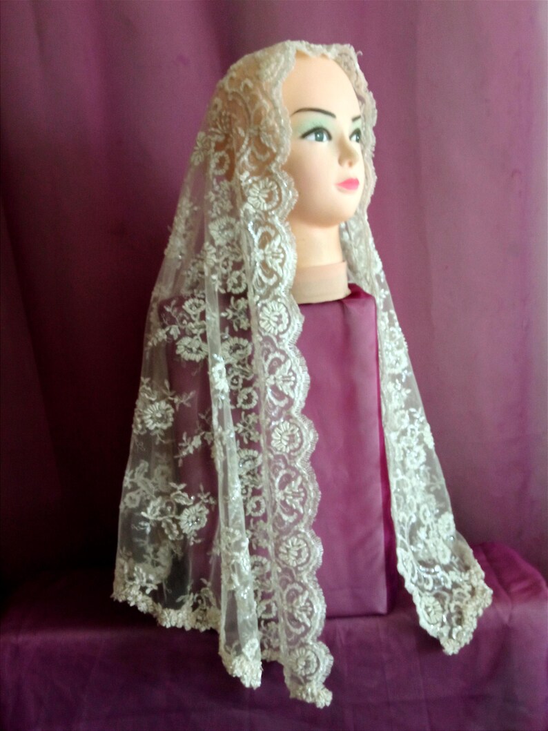 Ivory Lace Mantilla Chapel Veil Orthodox Mantilla Catholic Mantilla ...