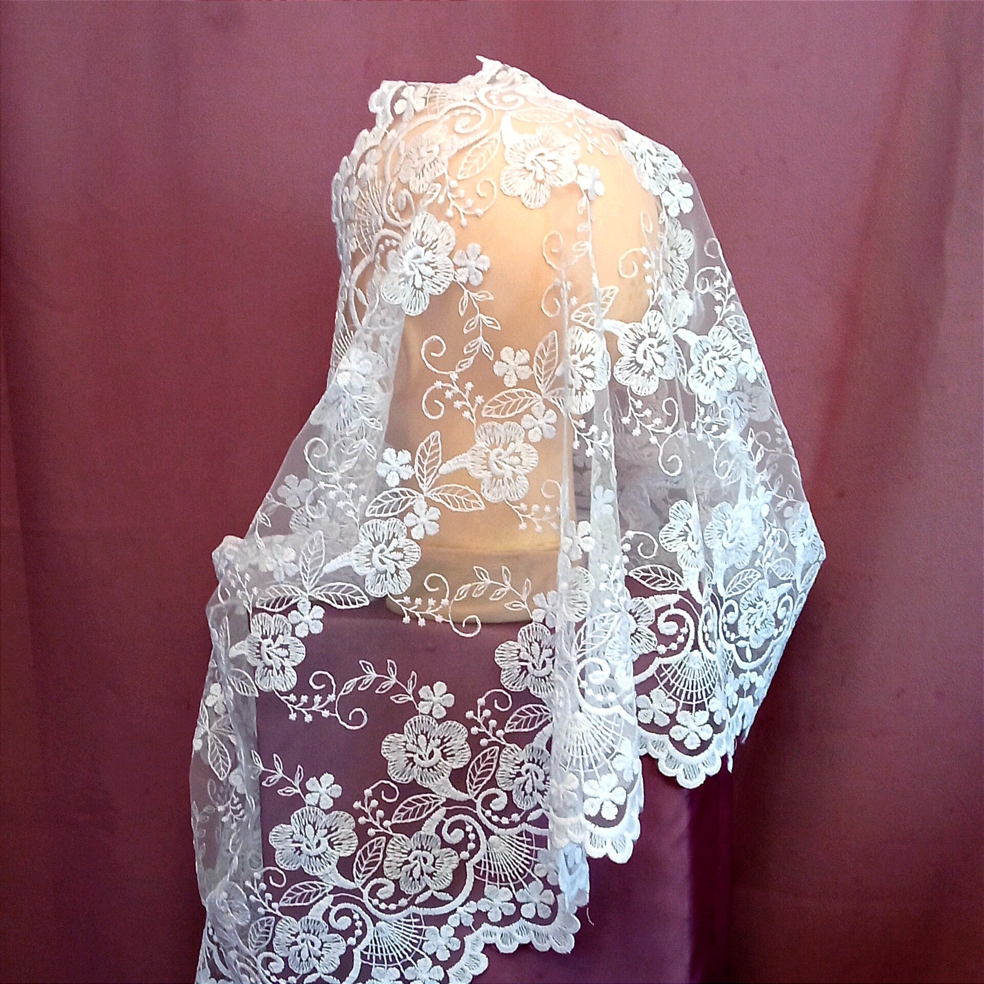 Church Mantilla Lace Wedding Veil Chapel Veil Mantilla - Etsy