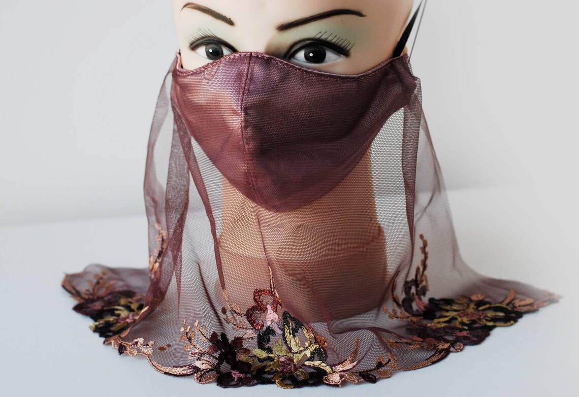 Lace Veil Style Face Mask Anatomical Silk Satin Face Cover | Etsy