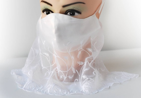 Bride Face Mask Wedding White Lace Face Veil Maskbride - Etsy